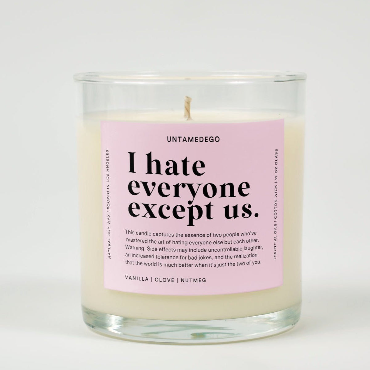 I Hate Everyone Except Us Glass Candle – UntamedEgo LLC.