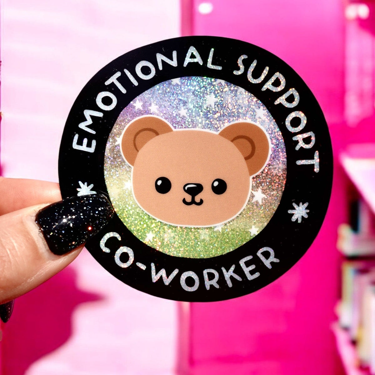 Emotional Support Co-Worker Sticker – Holographic Bear Decal ...
