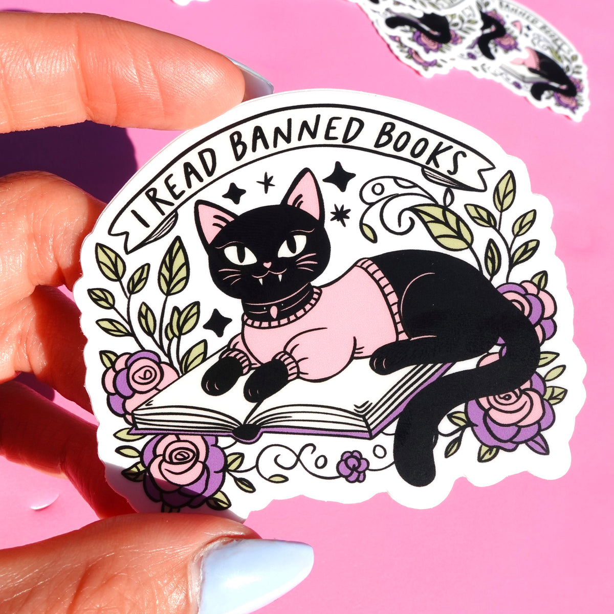 I Read Banned Books Sticker – Black Cat Bookish Vinyl Decal – Feminist ...